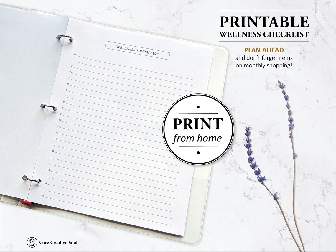 Printable Wellness Checklist, INSTANT DOWNLOAD, Multiple Size 2pack, 8 ...