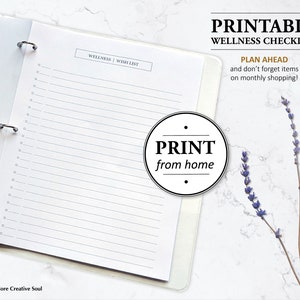 Printable Wellness Checklist, INSTANT DOWNLOAD, Multiple Size 2pack, 8 ...