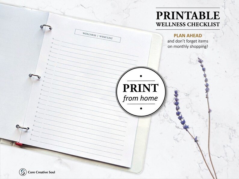 Printable Wellness Checklist, INSTANT DOWNLOAD, Multiple Size 2pack, 8 ...