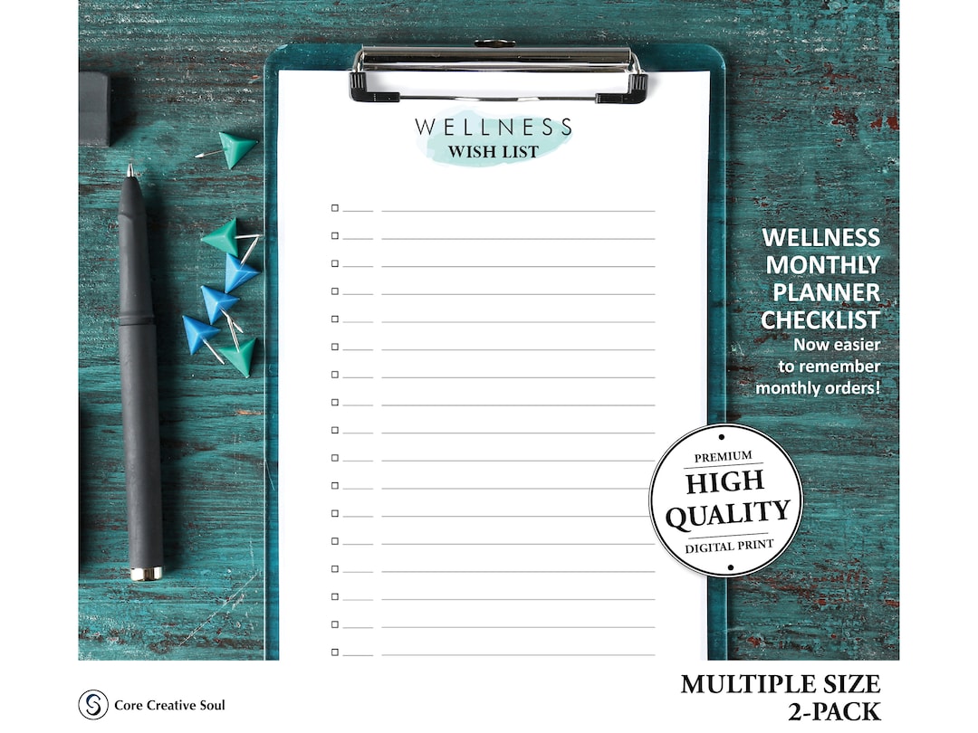 Printable Wellness Checklist, INSTANT DOWNLOAD, Multiple Size 2pack, 8 ...