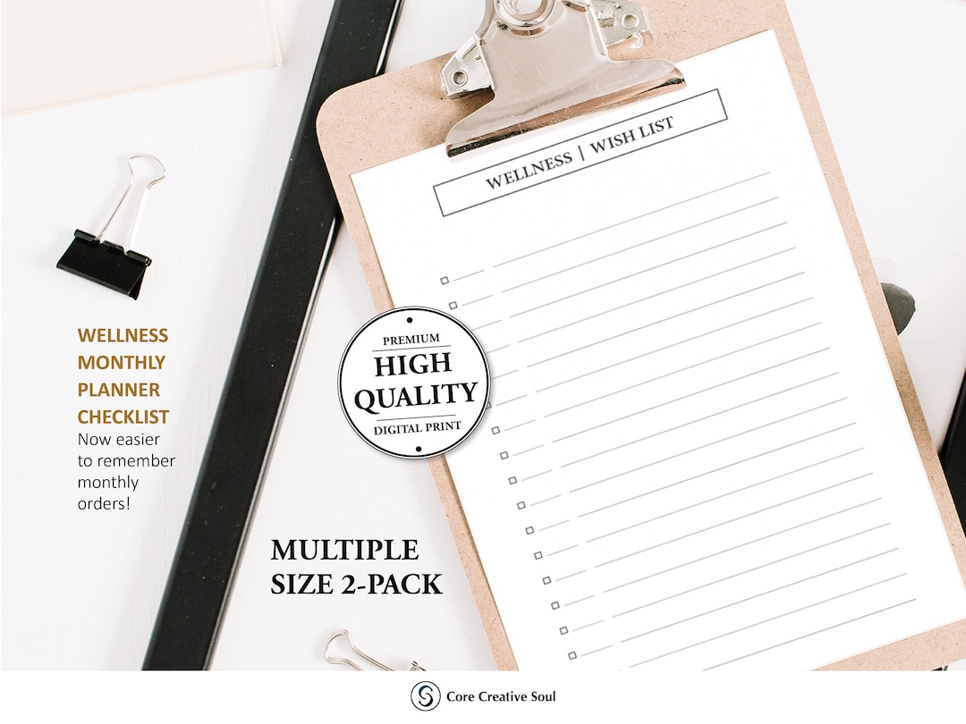 Printable Wellness Checklist, INSTANT DOWNLOAD, Multiple Size 2pack, 8 ...