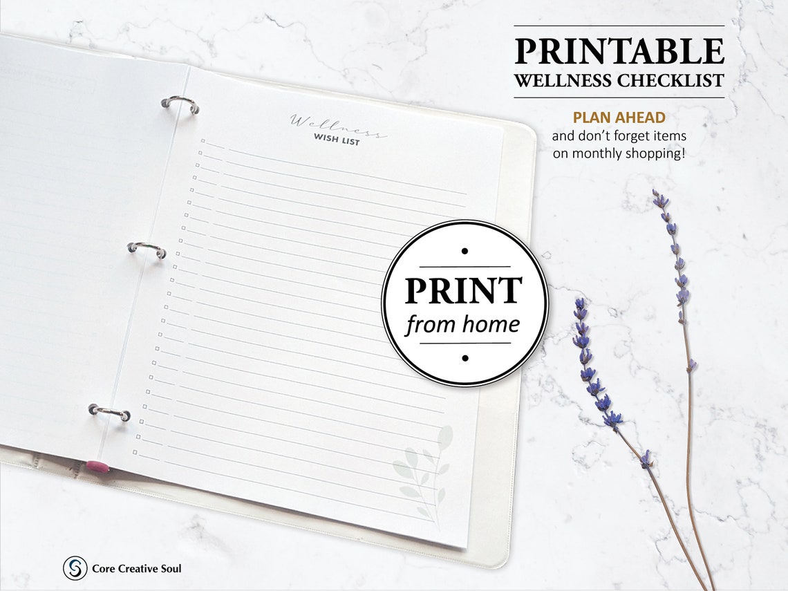 Printable Wellness Checklist, INSTANT DOWNLOAD, Multiple Size 2pack, 8 ...