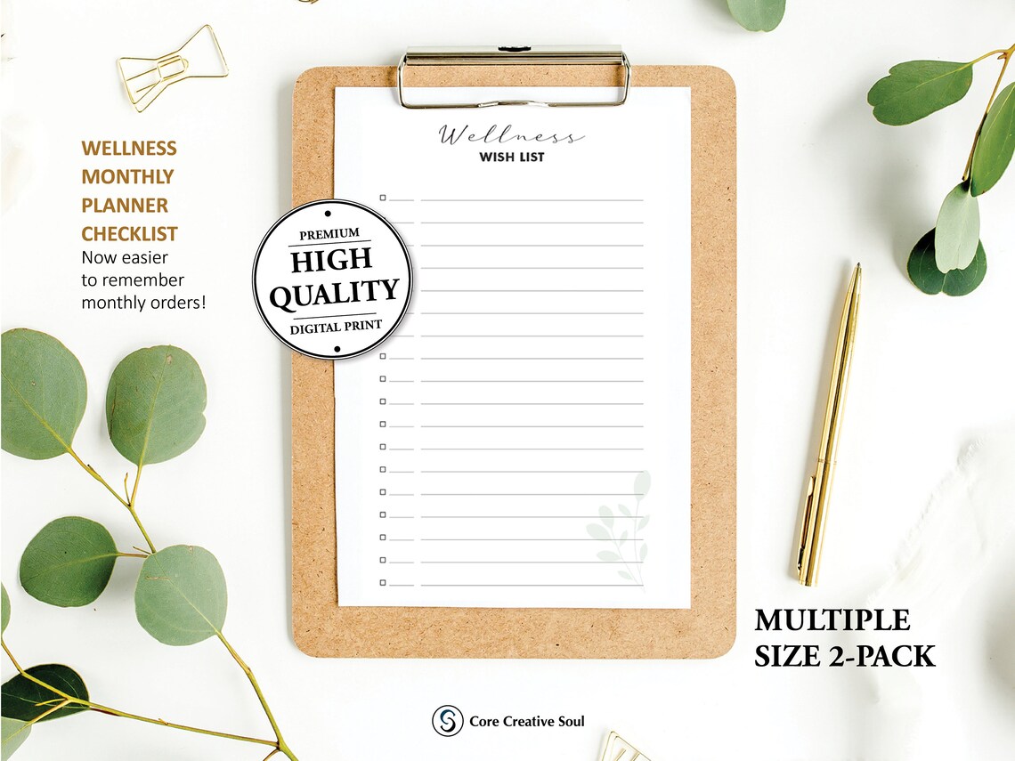 Printable Wellness Checklist, INSTANT DOWNLOAD, Multiple Size 2pack, 8 ...