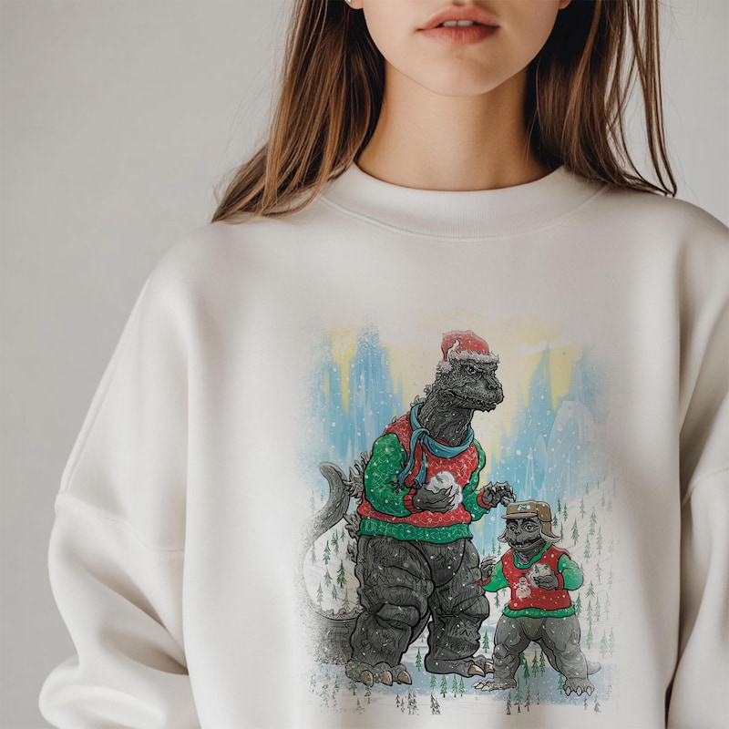 Godzilla Christmas Sweater - Etsy