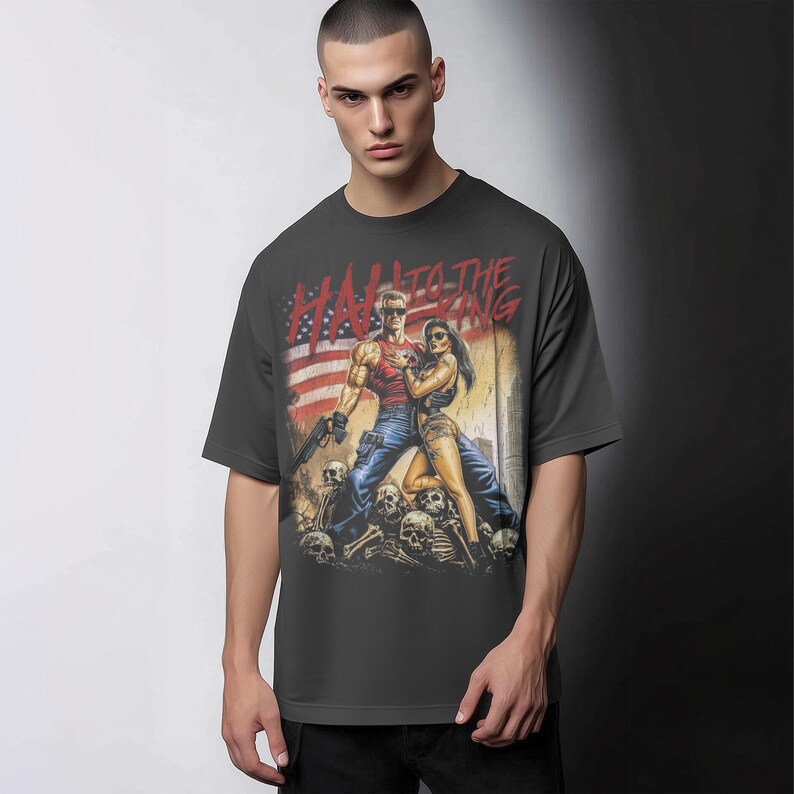 Vintage Retro Duke Nukem Hail to the King T-shirt, Gamer Gift for Him ...