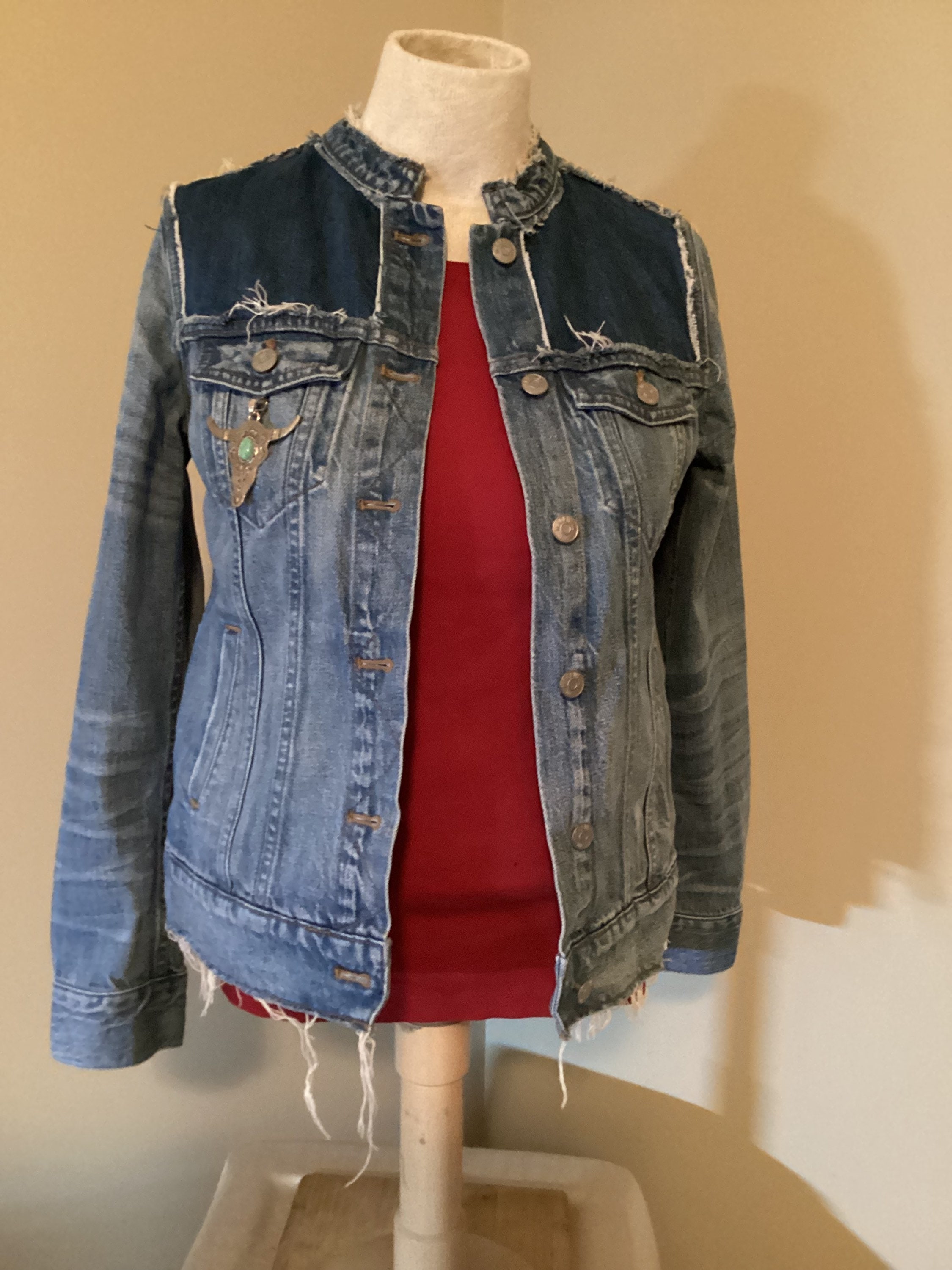 Adorable Repurposed Denim/jean Jacket Two Tone Denim With - Etsy