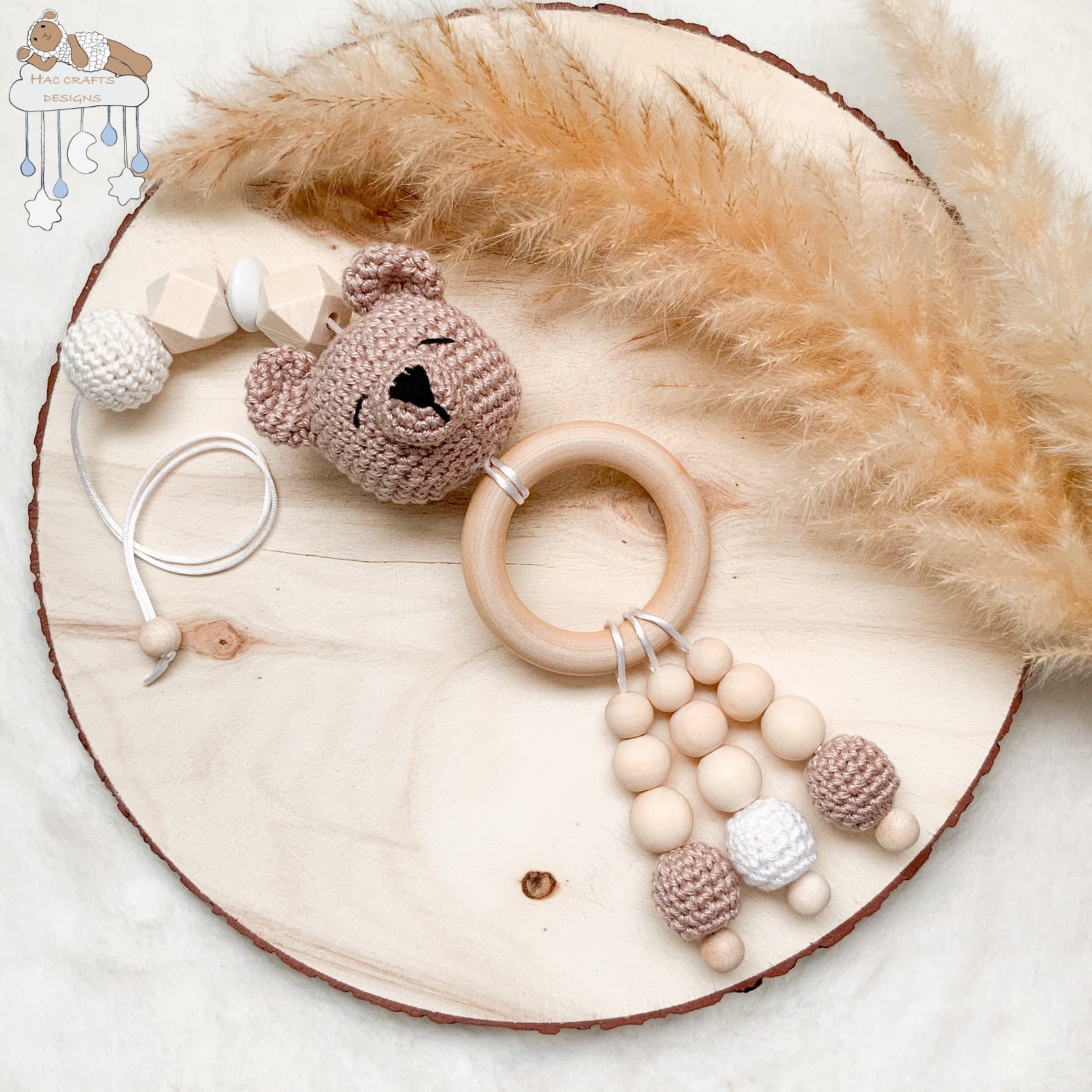 Teddy Baby Gym Pendant Natural Tones Savings Set Baptism Birth Gift ...