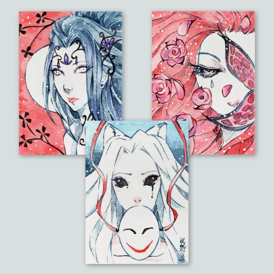 Anime Manga Cards Watercolor Drawings ACEO COCOA Cards Art Trading ...