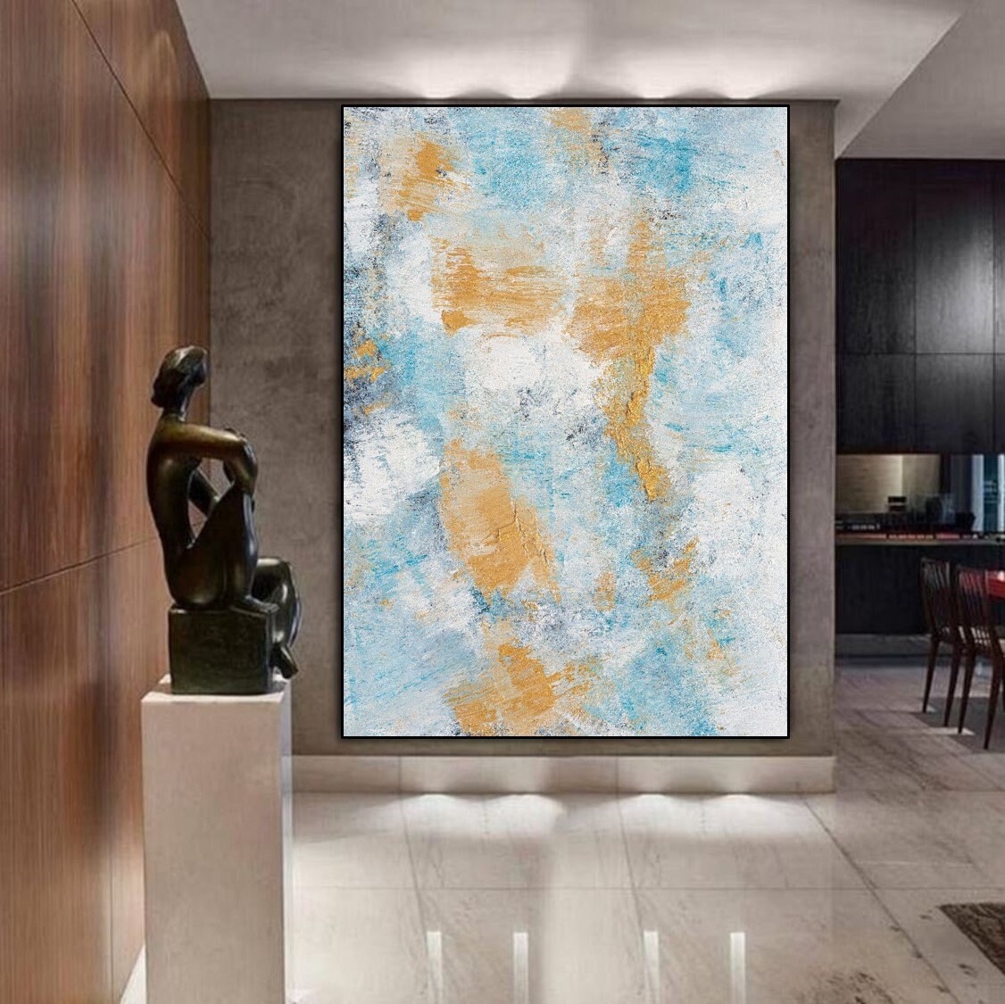 Blue Gold Wall Art Large Format Art, Japandi Art, Contemporary Art ...