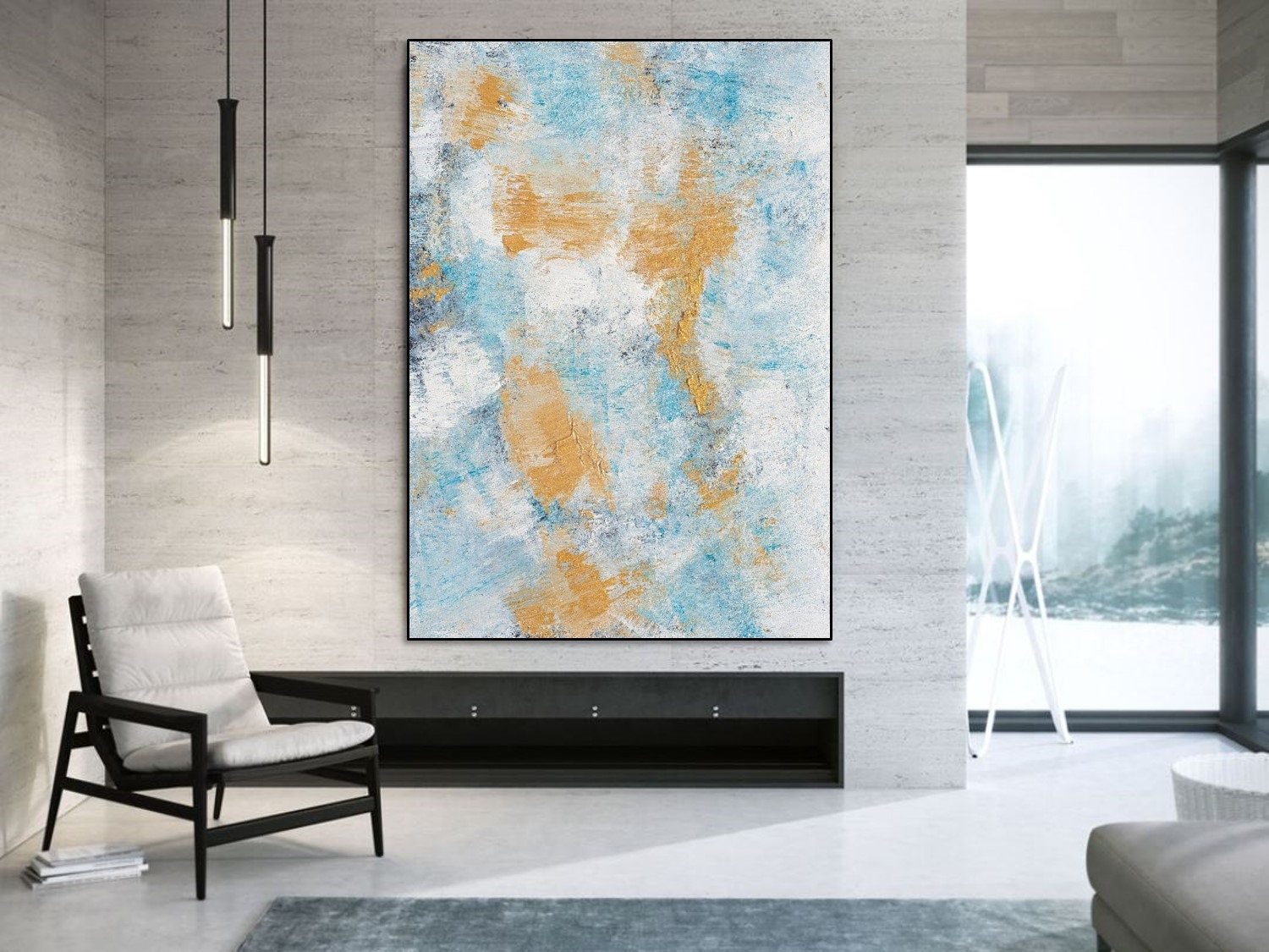 Blue Gold Wall Art Large Format Art, Japandi Art, Contemporary Art ...