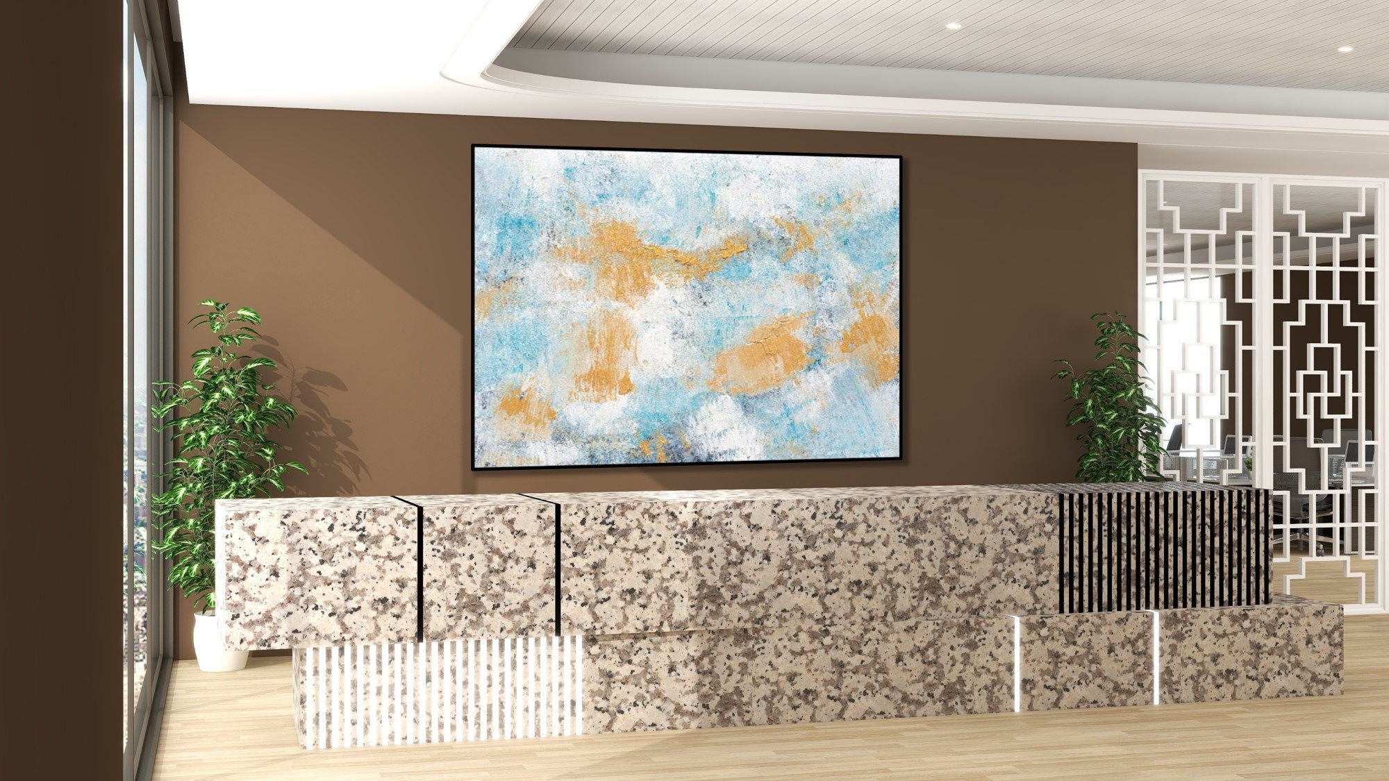 Blue Gold Wall Art Large Format Art, Japandi Art, Contemporary Art ...