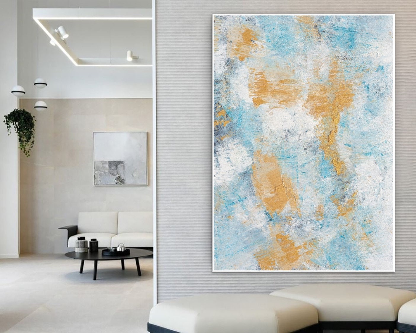 Blue Gold Wall Art Large Format Art, Japandi Art, Contemporary Art ...