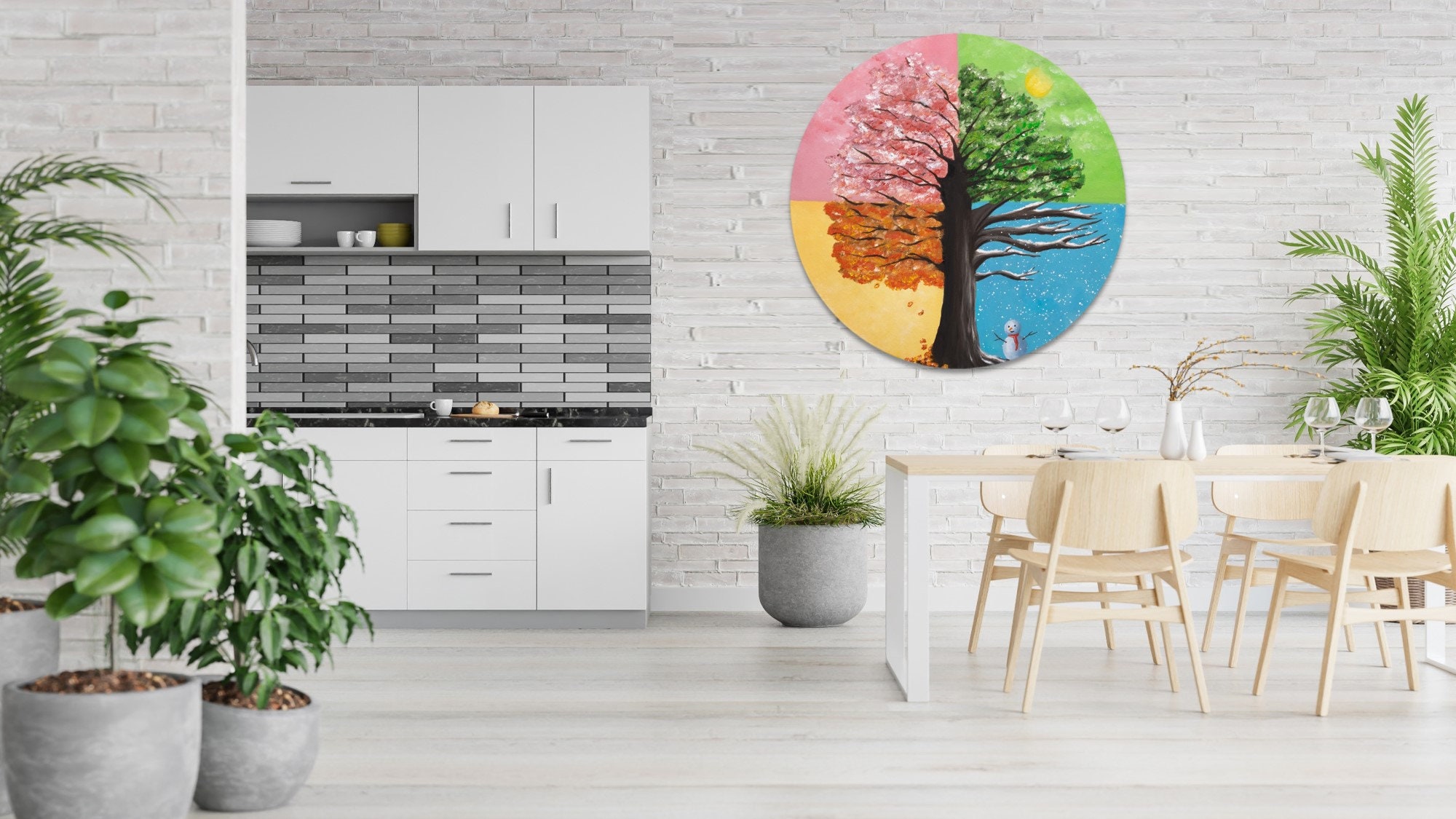 The Four Seasons Round Painting, Four Seasons Art, Fashion Wall Art ...