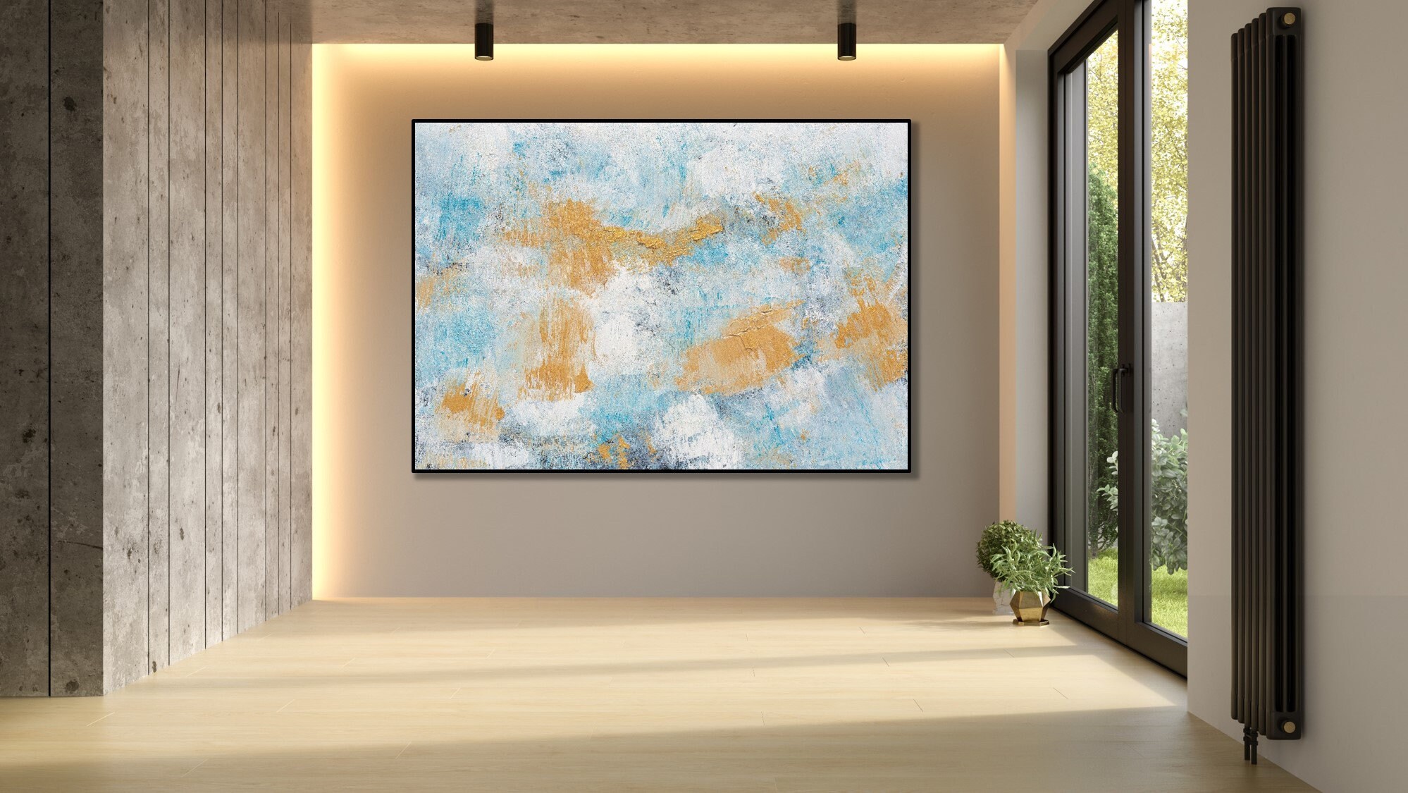 Blue Gold Wall Art Large Format Art, Japandi Art, Contemporary Art ...