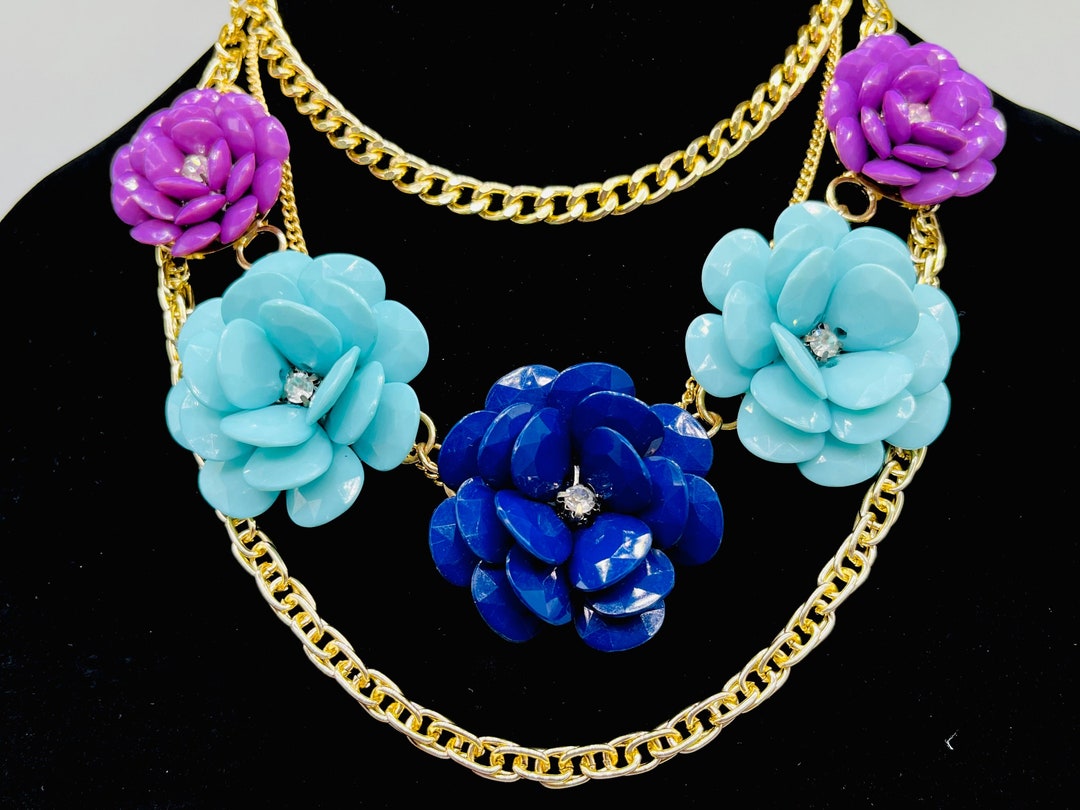 Multilayer Flower Necklace Multicolor Large Flower Necklace Layered ...