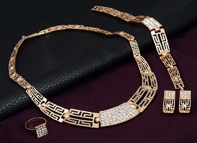 Gold Jewelry Set Bridal Jewelry Set Gold Necklace Set Statement Jewelry ...