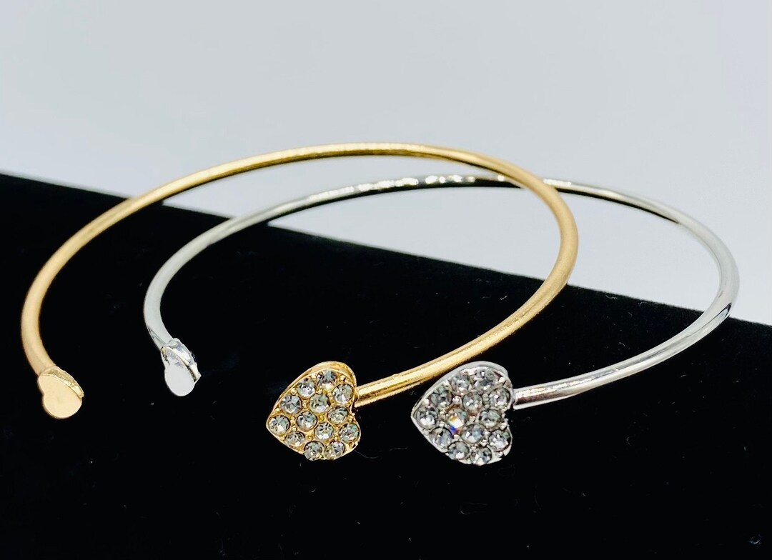 Gold/silver Heart Wrist Open Cuff Heart Bangle Bracelet Dainty Heart ...