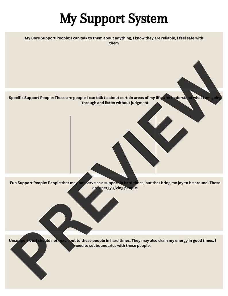 My Support System, Client Worksheet, Support System Exploration ...