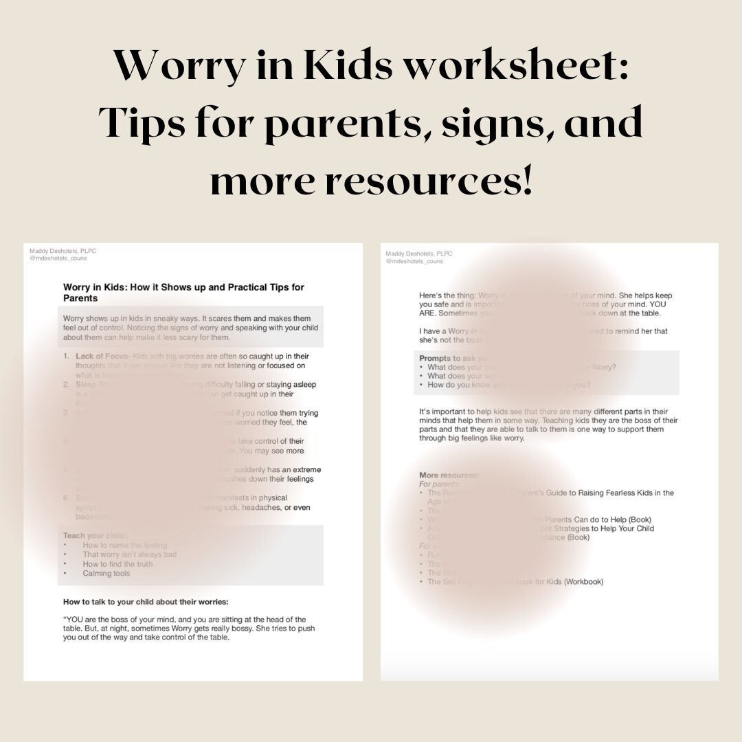 Worry in Kids Infosheet, Information for Parents, Child and Teen ...
