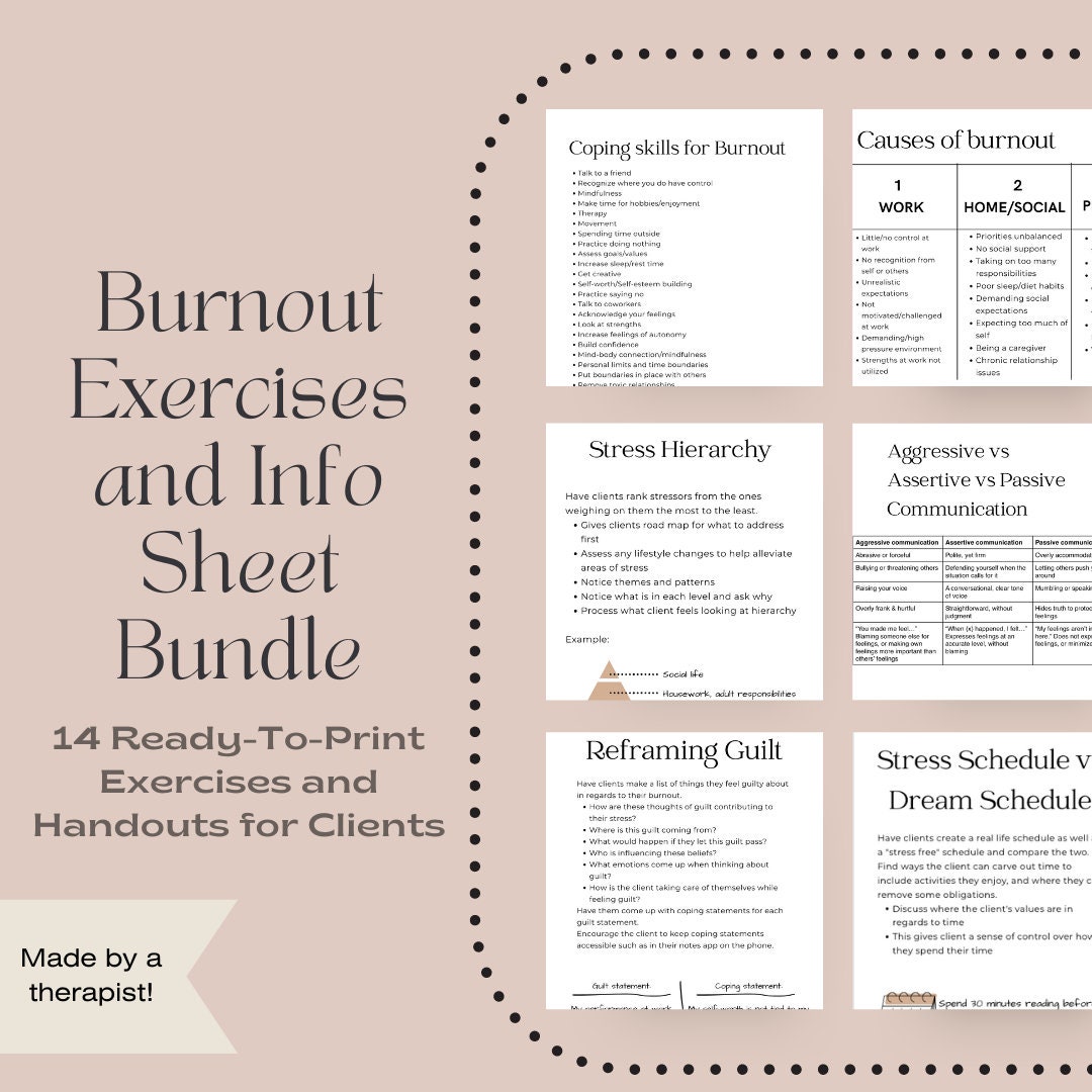 Burnout Worksheets, Handouts, Client Exercises, Information Sheets - Etsy