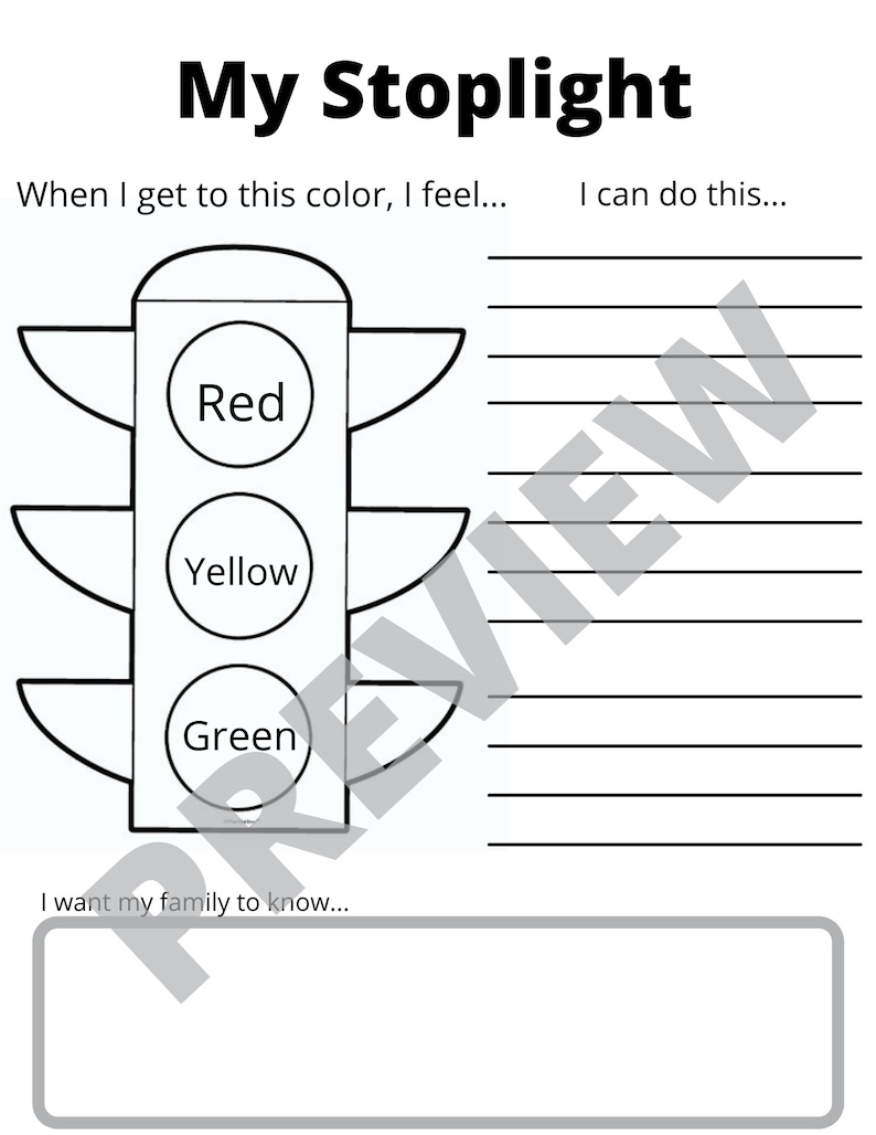 Anger Worksheet Play Therapy Stoplight Activity - Etsy