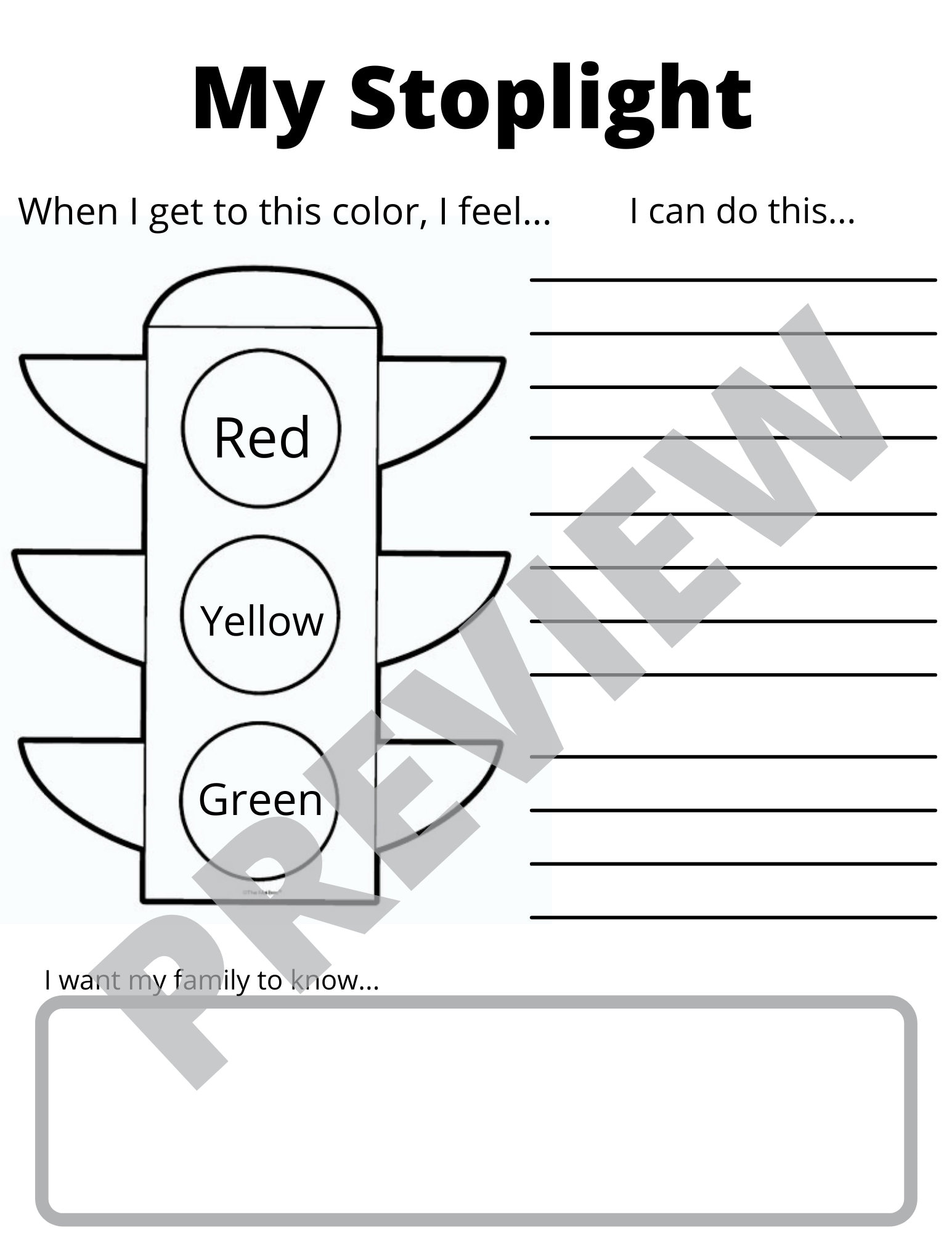 Anger Worksheet Play Therapy Stoplight Activity - Etsy