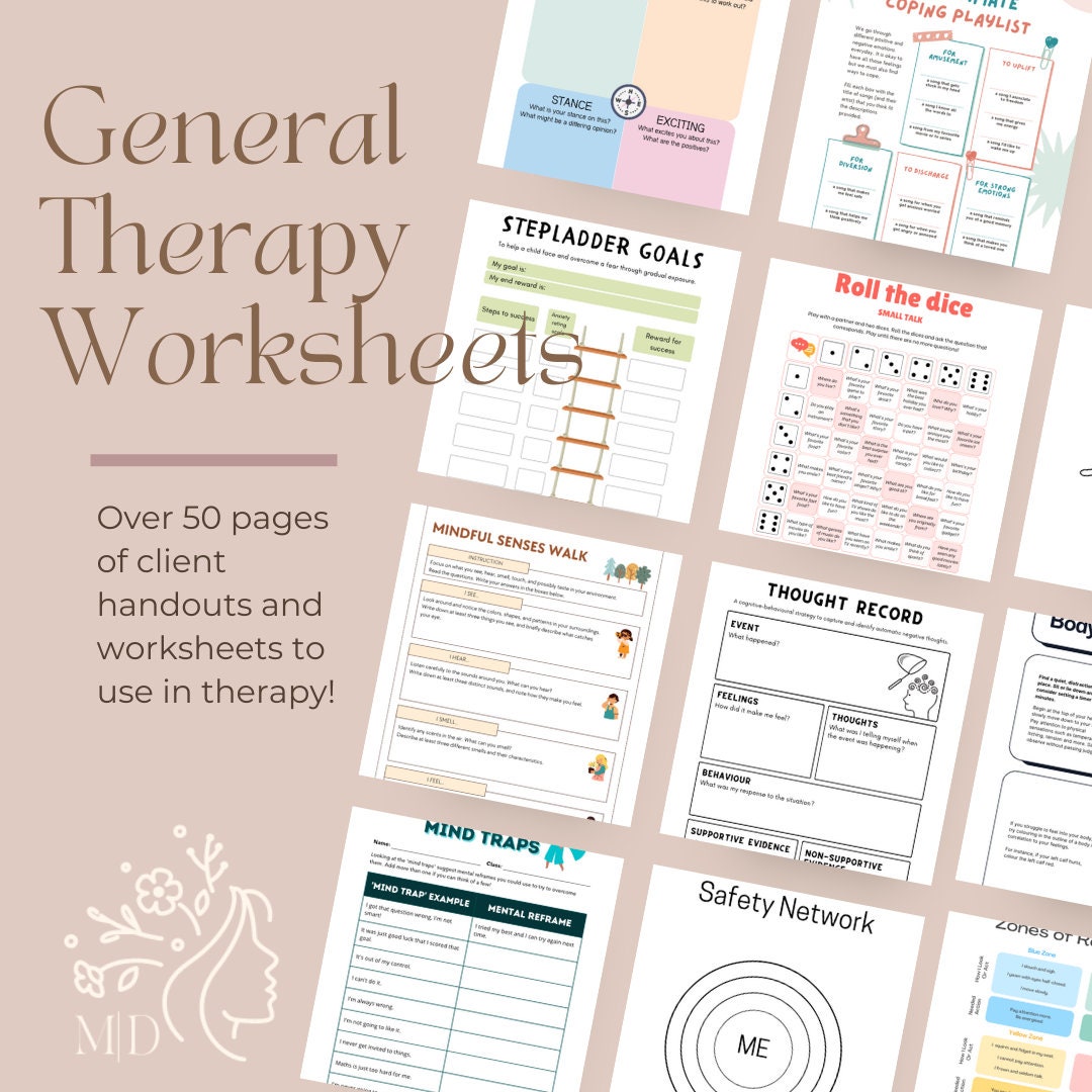 Over 50 Pages of General Therapy Worksheets and Handouts for Clients of ...