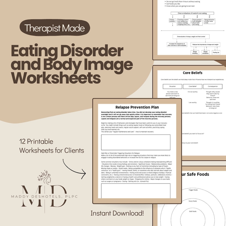 Eating Disorder and Body Image Worksheet Bundle - Etsy