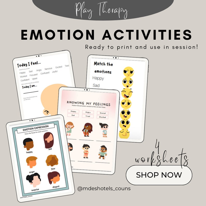 4 Emotion Labeling Worksheets, Play Therapy Worksheets, Counseling ...