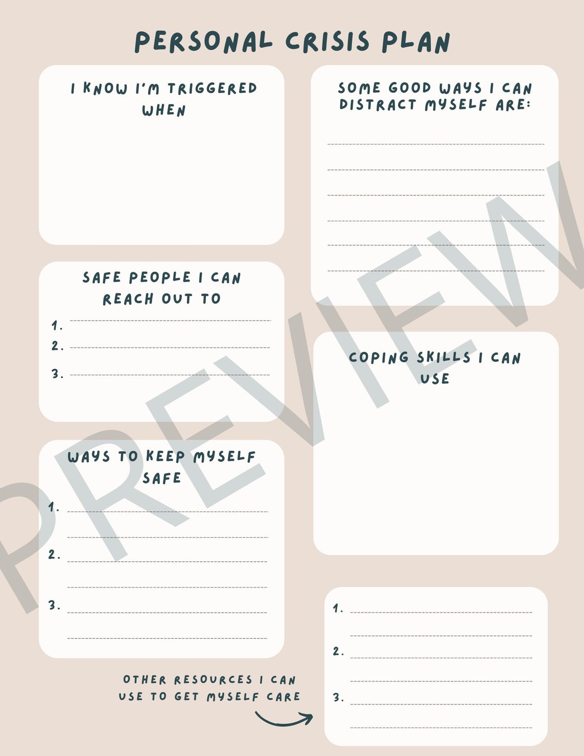 Personal Crisis Plan - Printable Sheet for Clients - Etsy