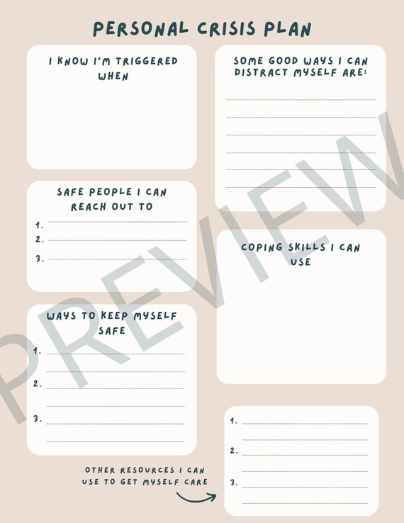Personal Crisis Plan Printable Sheet for Clients | Etsy