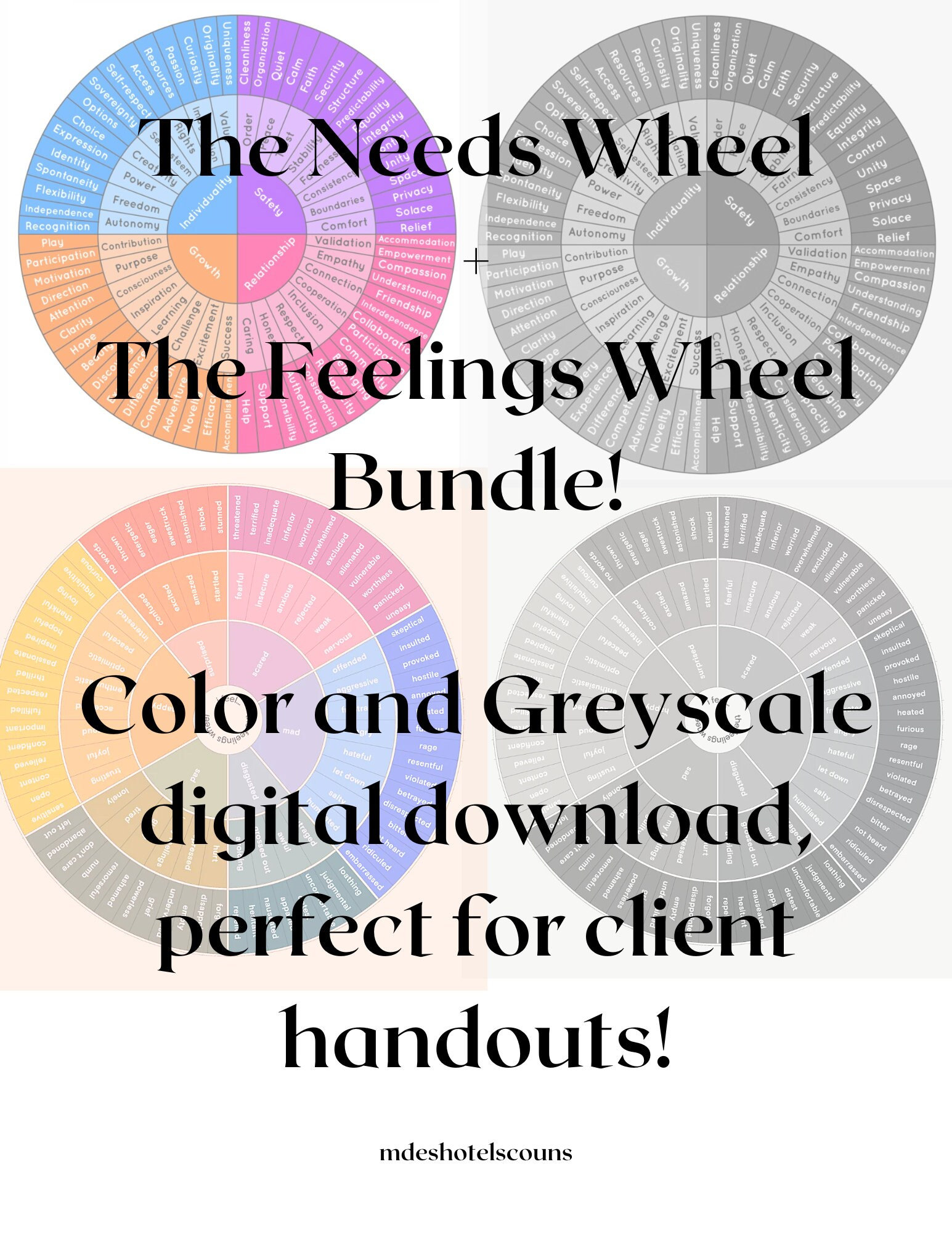 Feelings Wheel + Needs Wheel Bundle, Digital Print, Client Handout ...