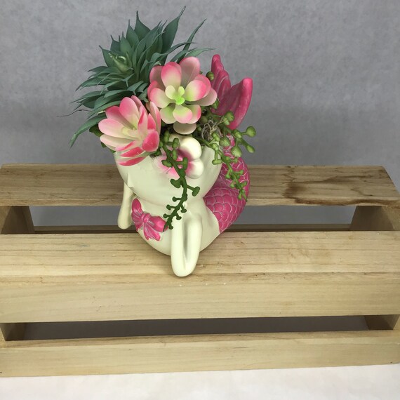 Mermaid Planter With Faux Succulent Accents - Etsy