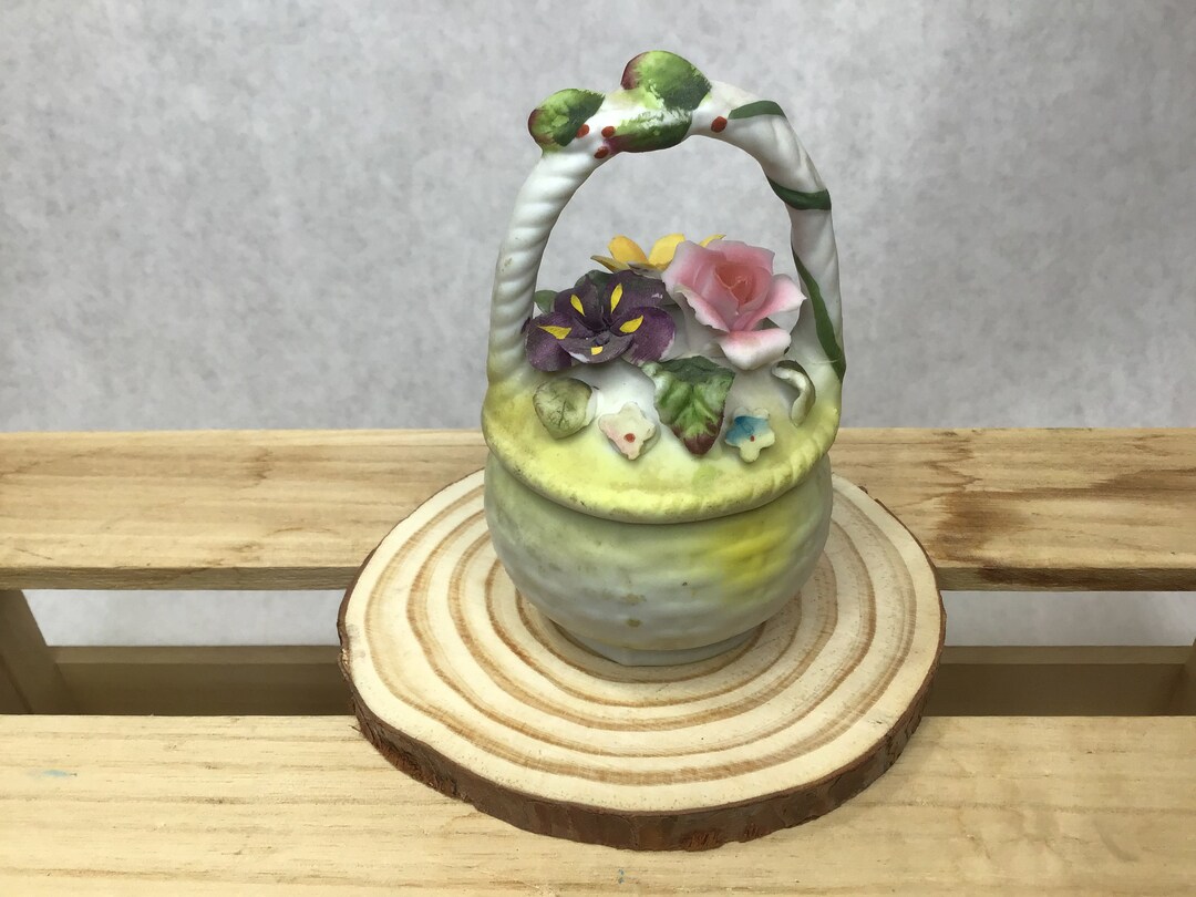 Vintage Lefton Porcelain Flower Basket Trinket Box - Etsy