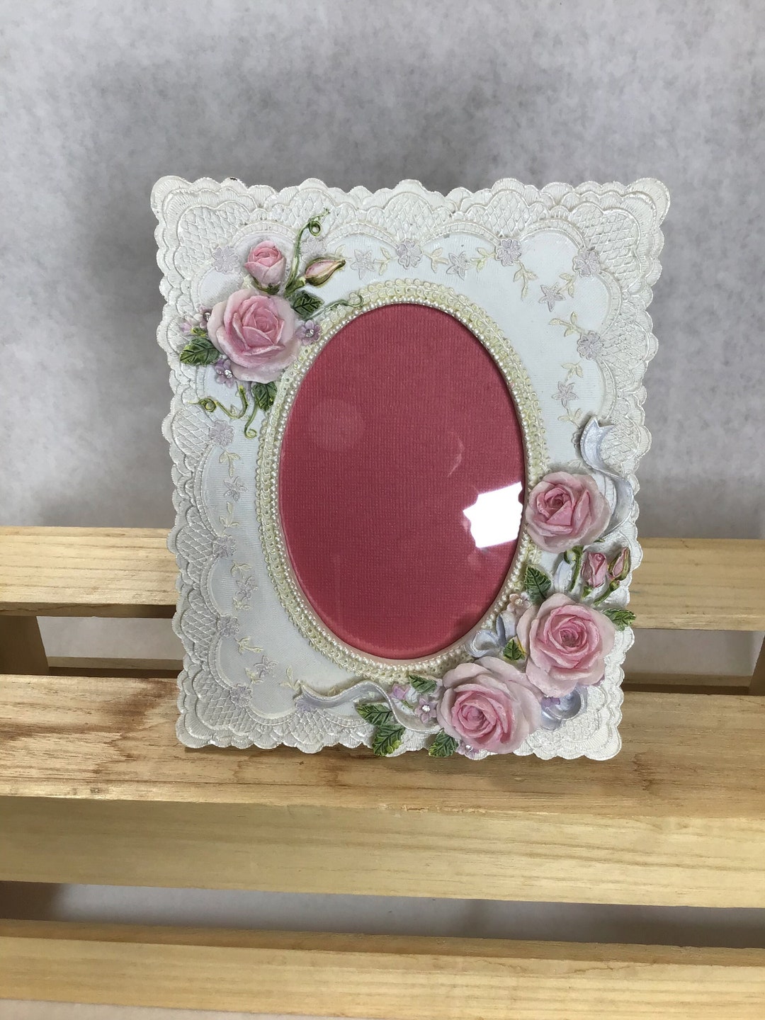 Vintage White Resin Frame With Hand Layed Roses & Lace Accents - Etsy