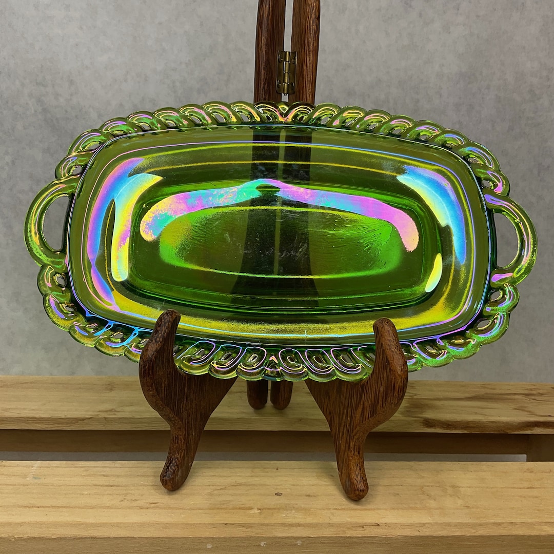 Vintage Indiana Green Carnival Glass Harvest Grape 3 Piece Creamer ...