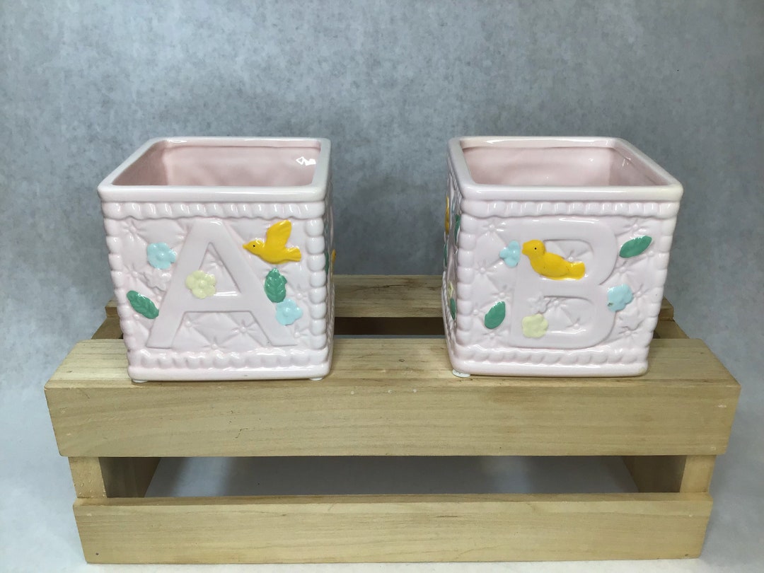 Vintage Pink Nursery Block Planter ABC Baby Theme - Etsy