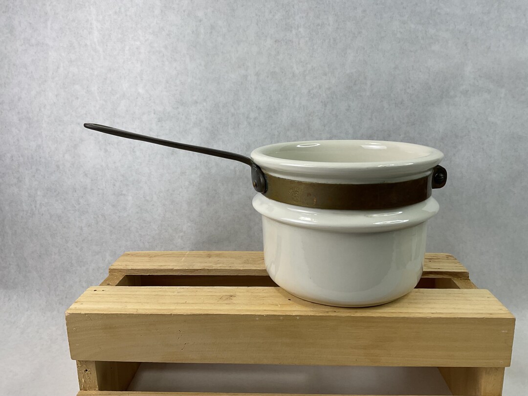 Vintage White Ceramic D & M Double Boiler Bottom Copper Handled Pot - Etsy