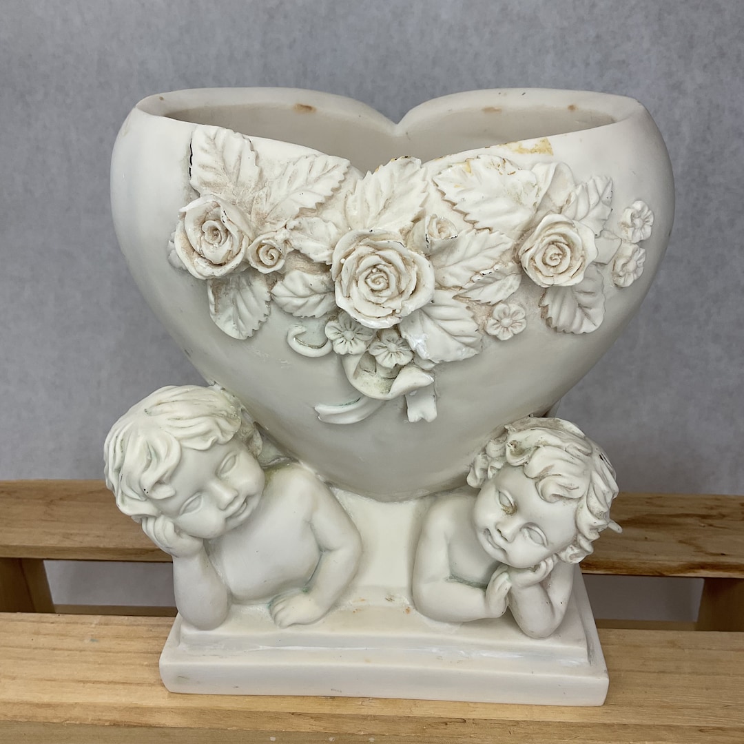 Vintage Resin Cupid Stone Like Planter - Etsy