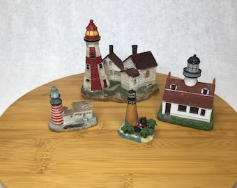 Vintage Miniature Lighthouse Figurines Harbour Lights Spyglass ...