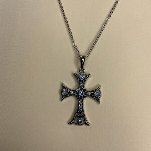 Vintage Silvertone Cross With Blue Rhinestone Accent - Etsy