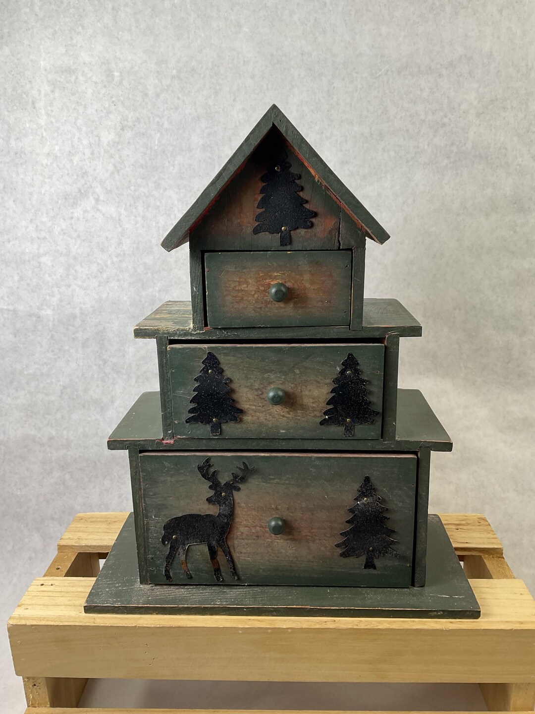 Vintage Tabletop Distress Wood Cabin Drawer Set - Etsy