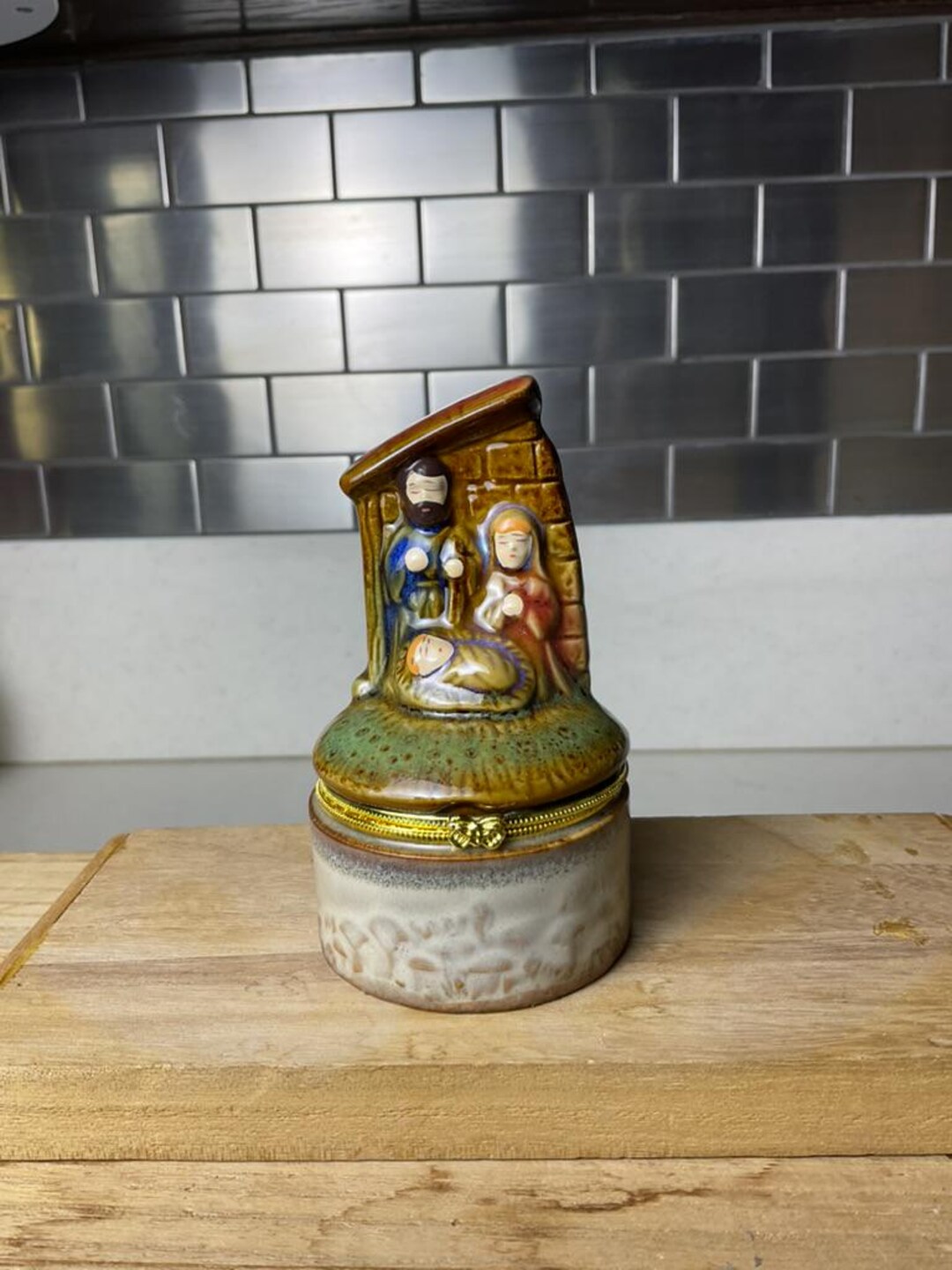 Vintage Ceramic Nativity Themed Hindged Trinket Box - Etsy