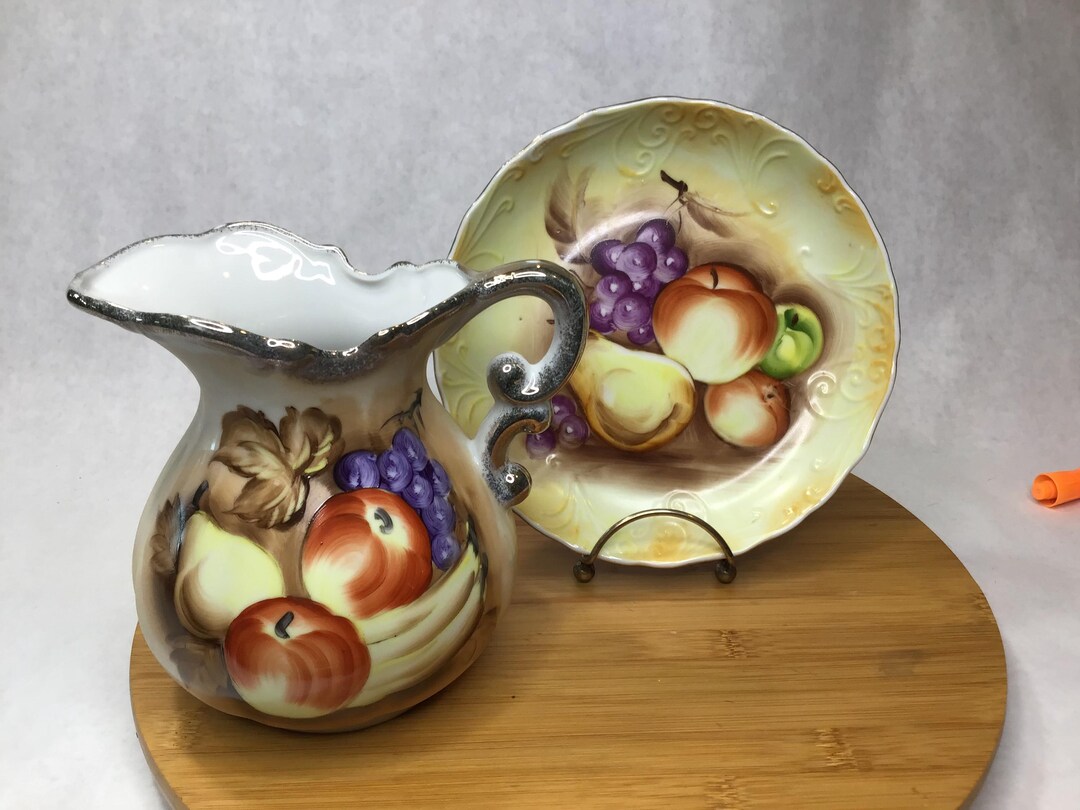 Vintage Enesco Porcelain Pitcher With Matching Bowl - Etsy