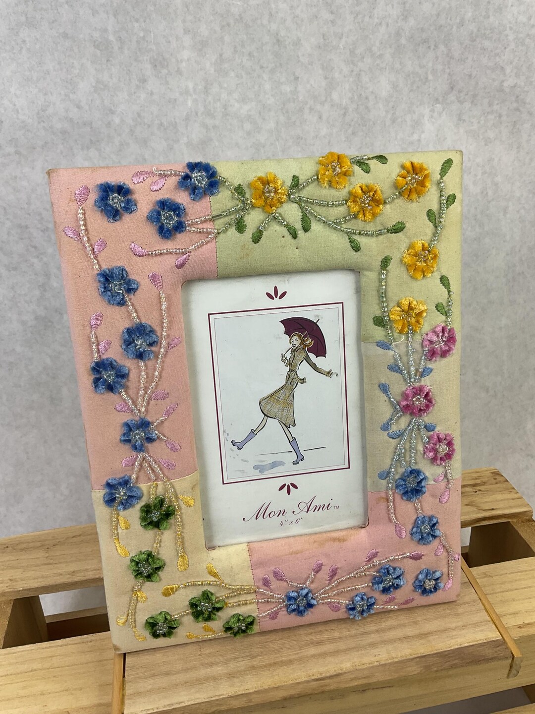 Vintage Mon Ami Fabric Frame Embroidered With Flowers - Etsy