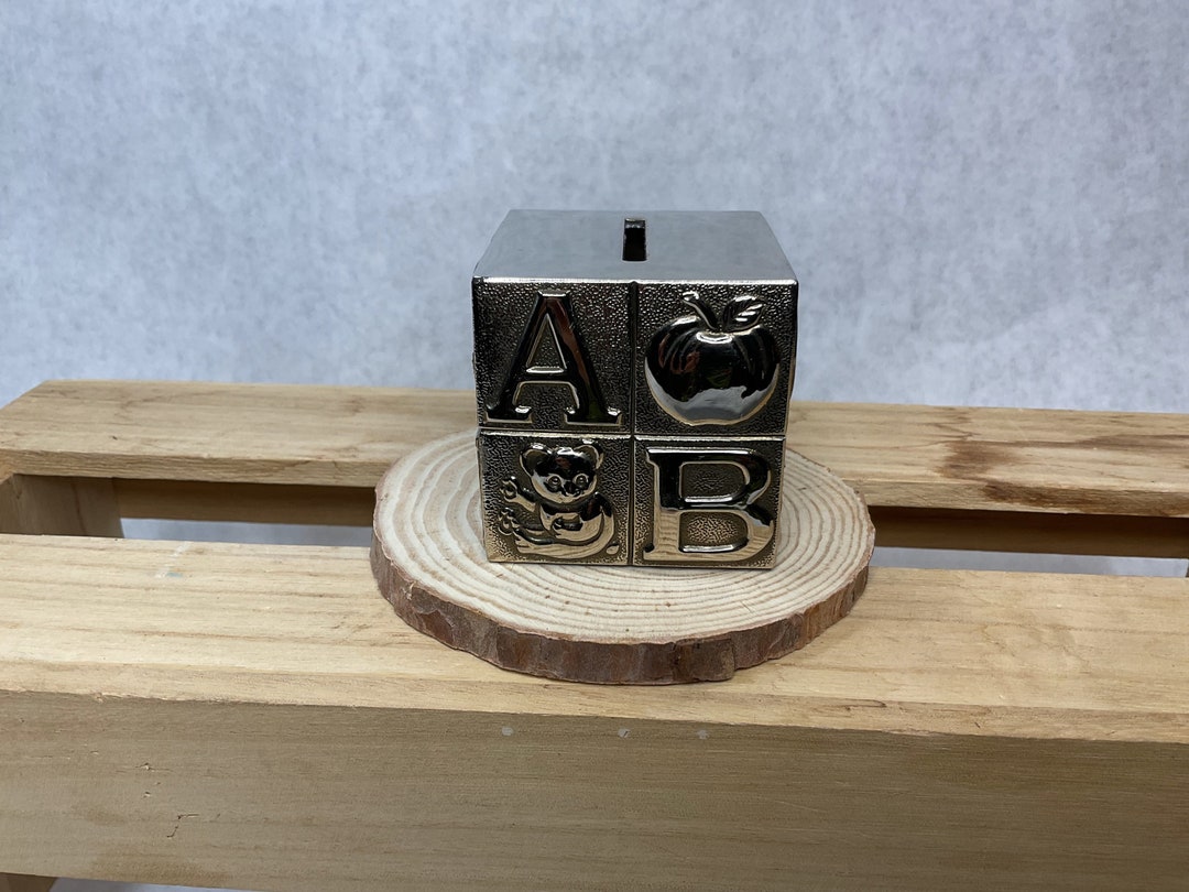 Vintage Silver Plated ABC Block Bank - Etsy