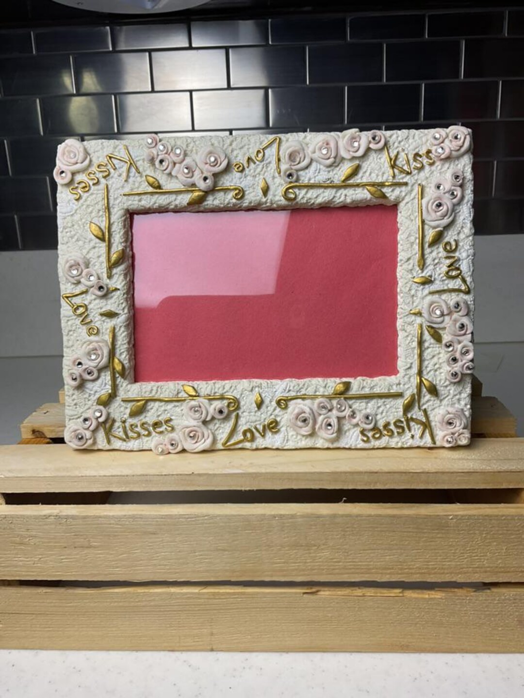 Vintage Tabletop Frame With Love and Kisses Theme With Rhinestone ...