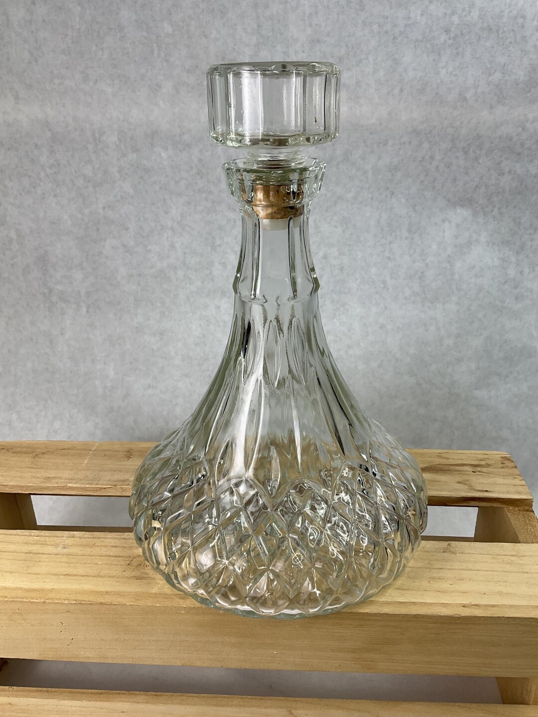 Vintage Clear Glass Flat Bottomed Bar Top Liquor Decanter - Etsy