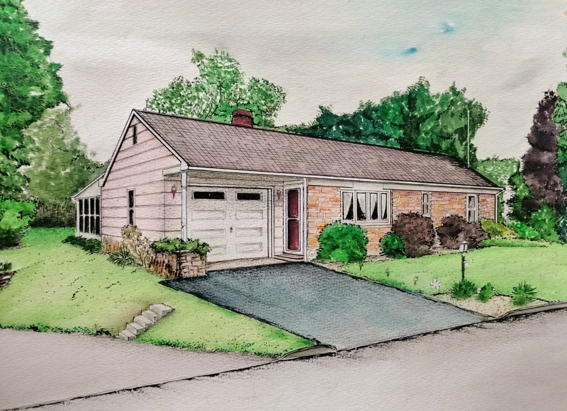 Hand Painted Watercolor House Portrait, Custom House Portrait From ...