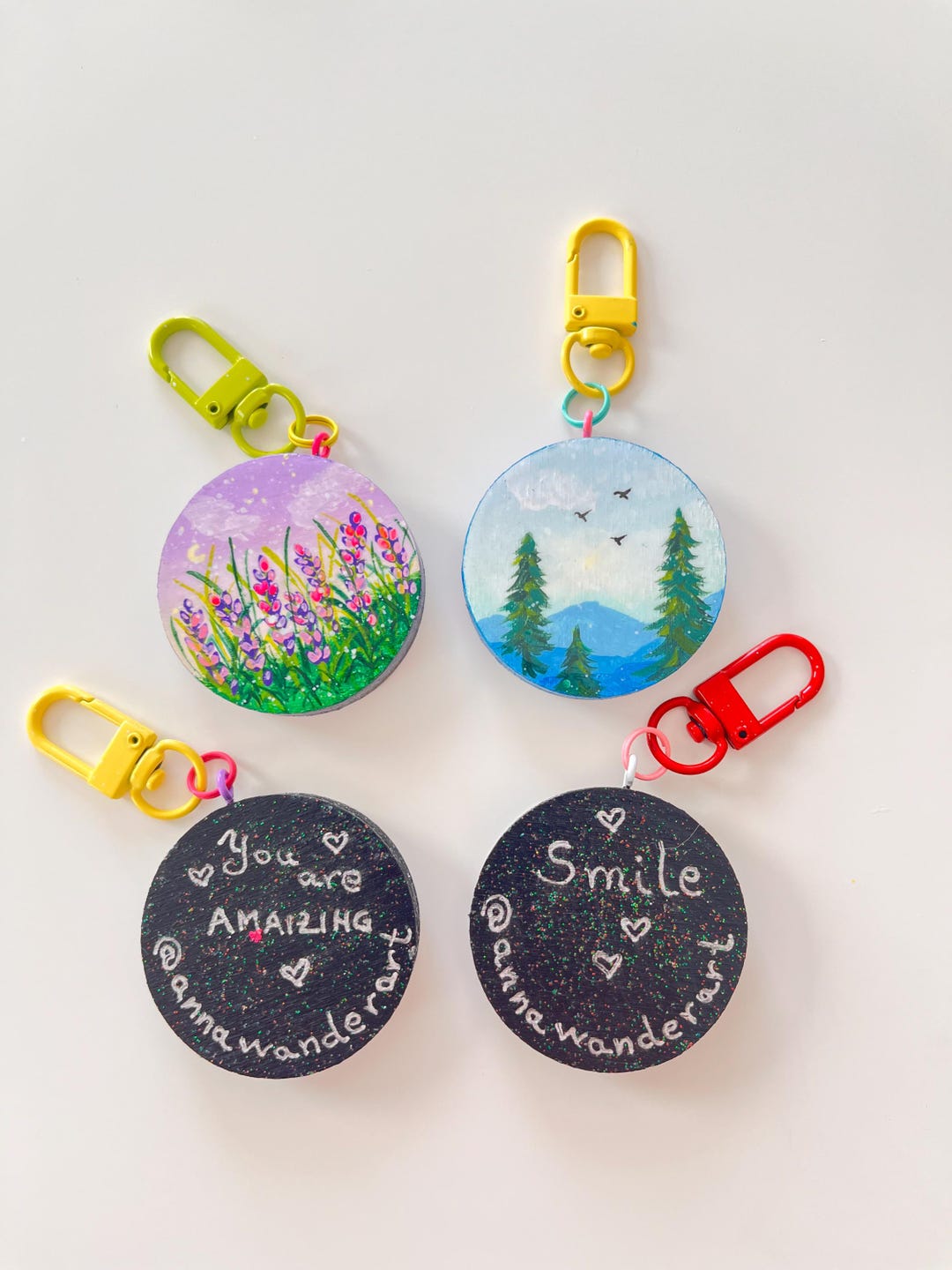 Unique Hand-painted Wooden Slice Keychains Limited Edition Pairs ...